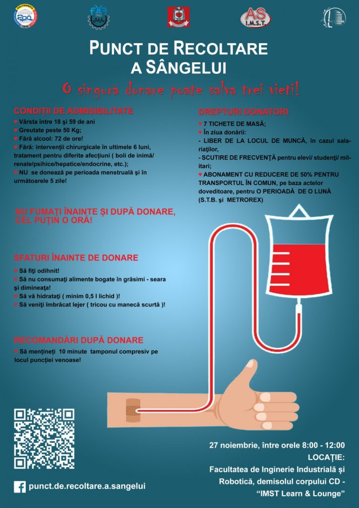 Donare de Sânge – 27 Noiembrie – Facultatea de Inginerie Industrială și ...